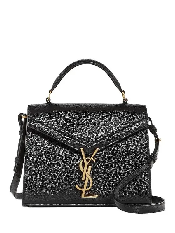 Saint Laurent Cassandra Top Handle Bag - Black Grain Leather/gold