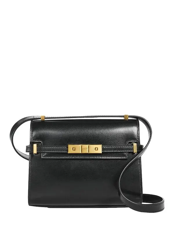 Saint Laurent Manhattan Leather Shoulder Bag - Black Leather/gold