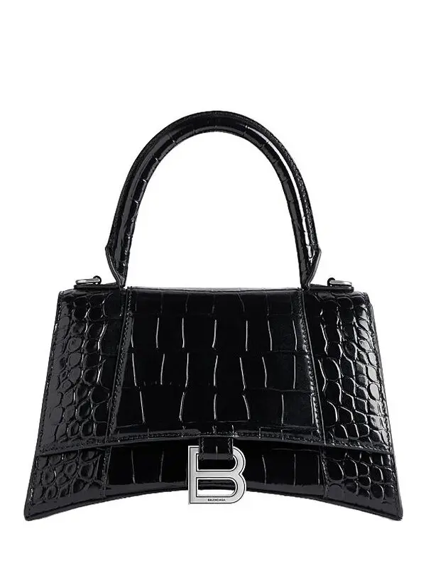 Balenciaga Hourglass Handbag Crocodile Embossed - Black