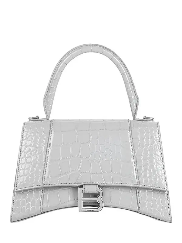 Balenciaga Hourglass Handbag Crocodile Embossed - Gray Croc/silver