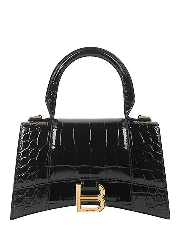 Balenciaga Hourglass Xs Top Handle Bag - Noir Croc/gold