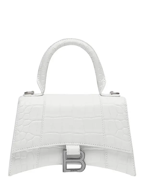 Balenciaga Hourglass Xs Top Handle Bag - White Croc/silver