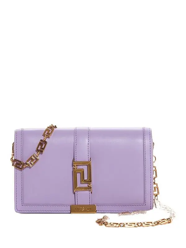 Versace Greca Goddess Leather Chain Wallet - Baby Violet