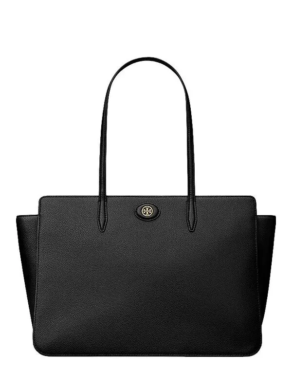 Tory Burch Robinson Pebbled Leather Medium Tote - Black/brass