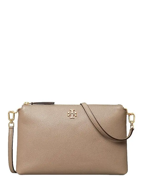Tory Burch Kira Small Pebbled Leather Top-zip Crossbody - Gray Heron/gold