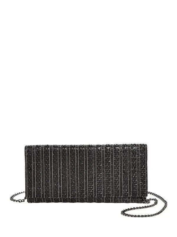 Aqua Megan Crystal Beaded Clutch - Black/silver