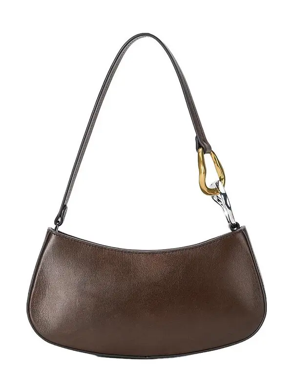 Staud Ollie Leather Shoulder Bag - Espresso Distressed