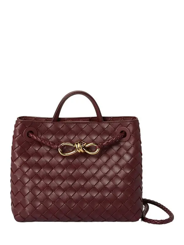 Bottega Veneta Andiamo Intrecciato Leather Top Handle Bag - Barolo/gold