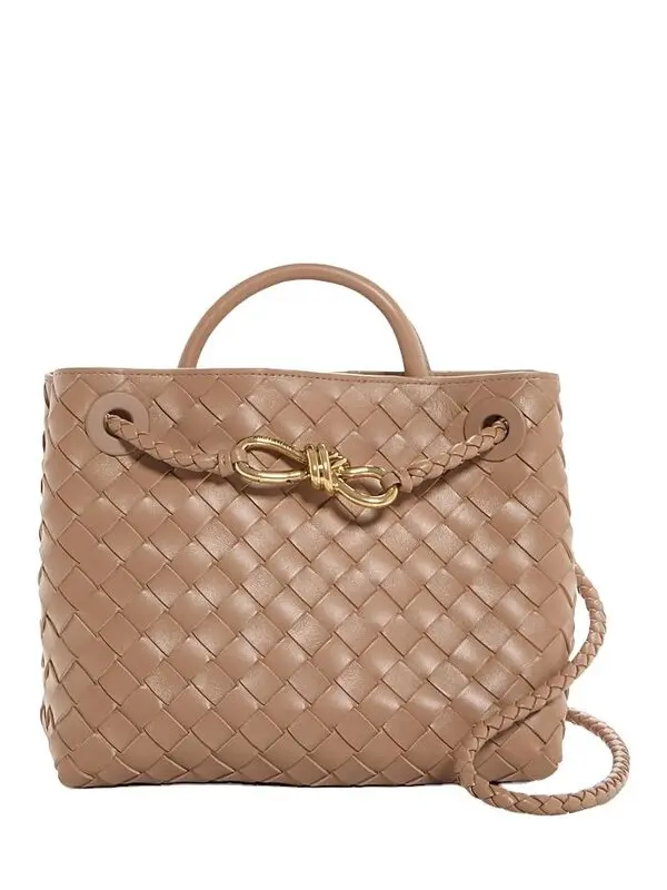 Bottega Veneta Andiamo Intrecciato Leather Top Handle Bag - Biscotto
