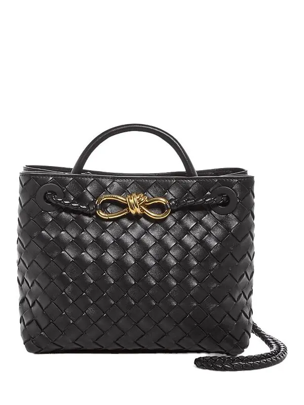 Bottega Veneta Andiamo Intrecciato Leather Top Handle Bag - Black/gold