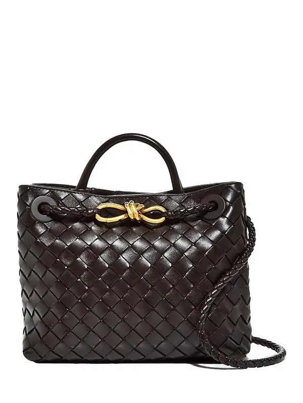 Bottega Veneta Andiamo Intrecciato Leather Top Handle Bag - Fondant/brass