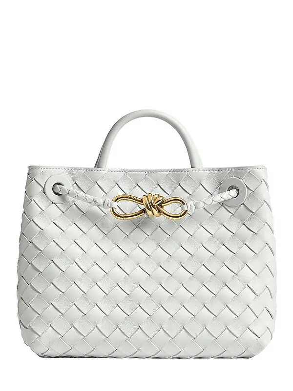 Bottega Veneta Andiamo Intrecciato Leather Top Handle Bag - Hoarfrost/muse Brass