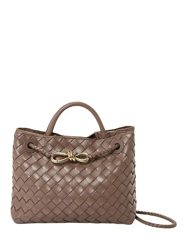 Bottega Veneta Andiamo Intrecciato Leather Top Handle Bag - Taupe/brass