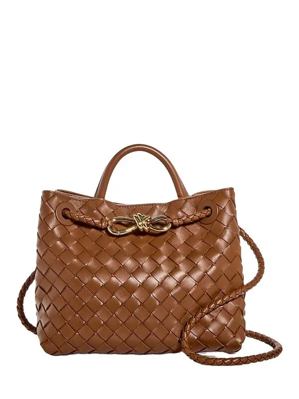 Bottega Veneta Andiamo Intrecciato Leather Top Handle Bag - Whisky
