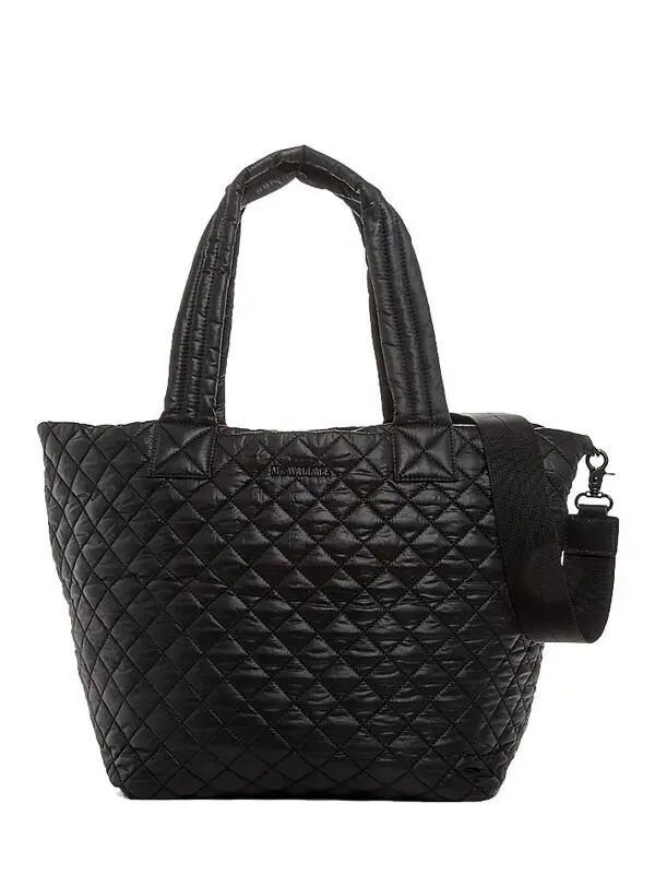 Mz Wallace Medium Metro Tote Deluxe Quilted Nylon And Leather Trim - Black