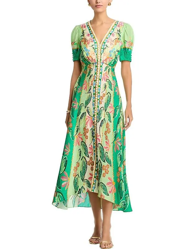 Saloni Lea Silk Dress - Terrazzo Jade
