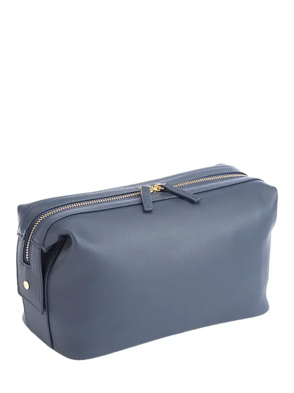 ROYCE NEW YORK Executive Leather Toiletry Bag - Navy Blue