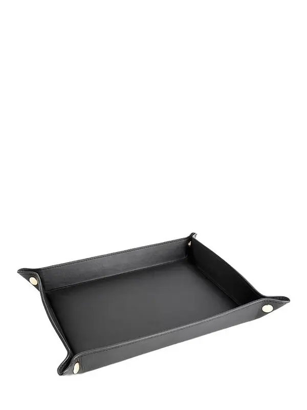 ROYCE NEW YORK Large Leather Catchall Valet Tray - Black