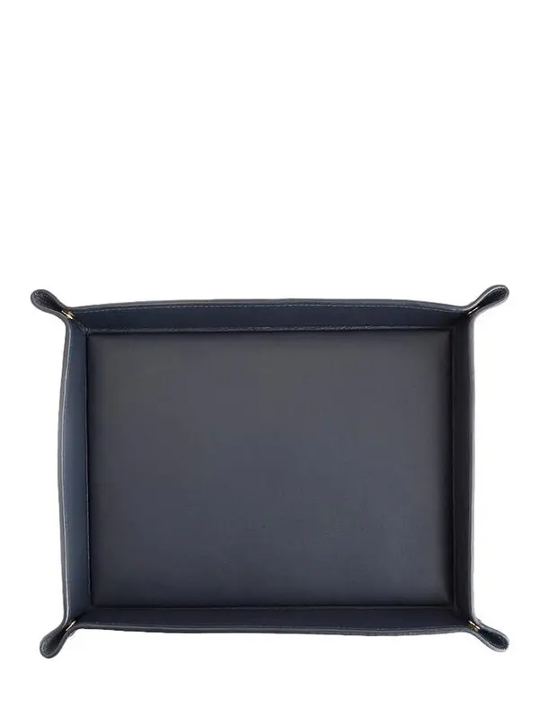 ROYCE NEW YORK Large Leather Catchall Valet Tray - Navy Blue