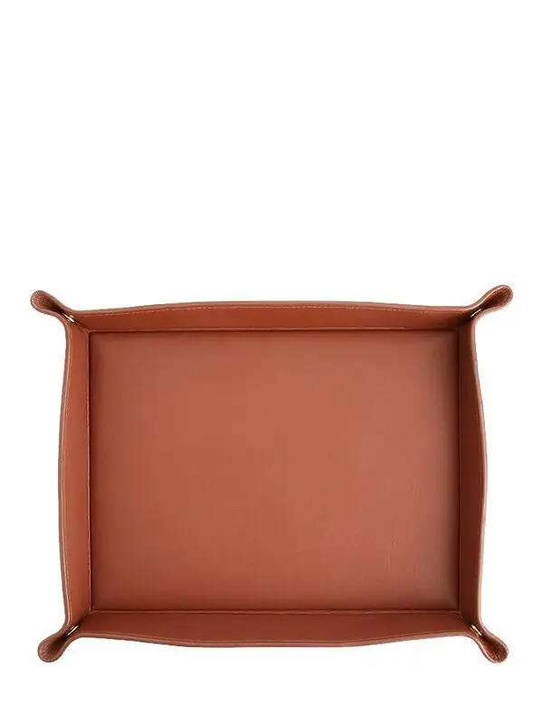 ROYCE NEW YORK Large Leather Catchall Valet Tray - Tan