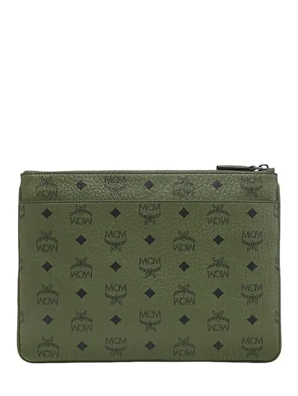 Mcm Aren Visetos Medium Pouch - Khaki Moss
