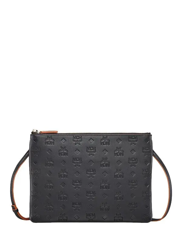 Mcm Aren Crossbody Pouch In Monogram Leather - Black/cognac