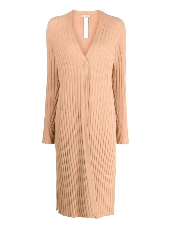 TWINSET Longline Ribbed Knit Cardigan - Neutrals