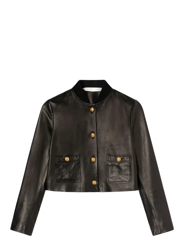 Palm Angels Cropped Leather Jacket - Black