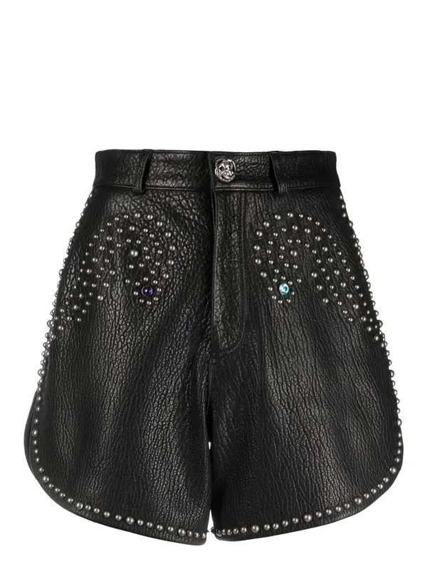 Philipp Plein Stud-embellished Leather Hot Pants - Black