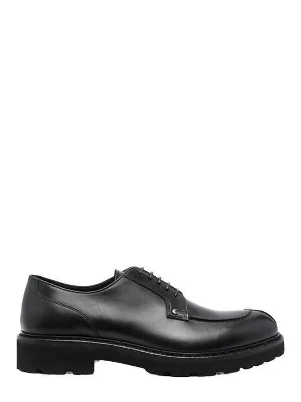 Canali Almond-toe Leather Derby Shoes - Black