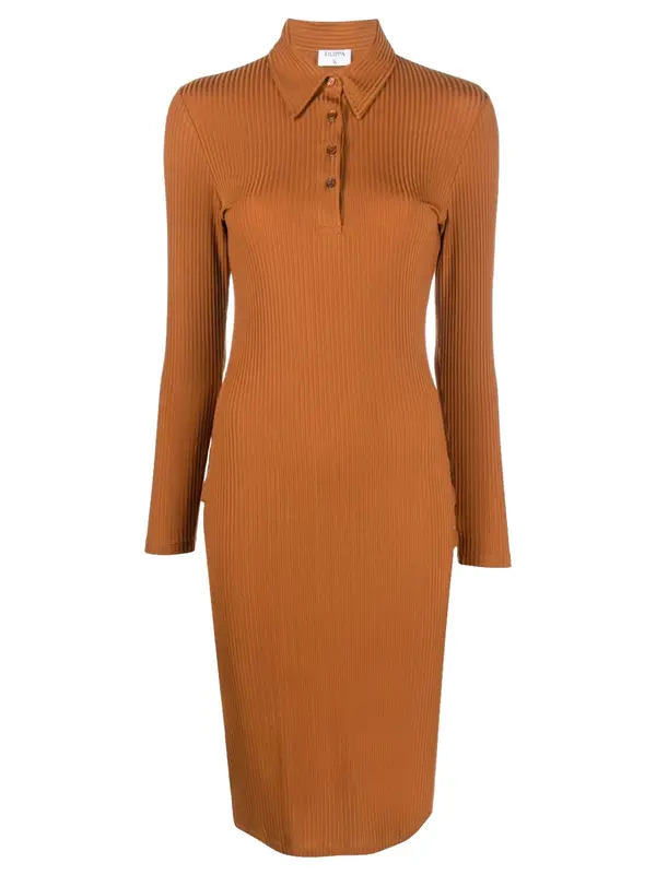 Filippa K Ribbed Jersey Polo Dress - Brown
