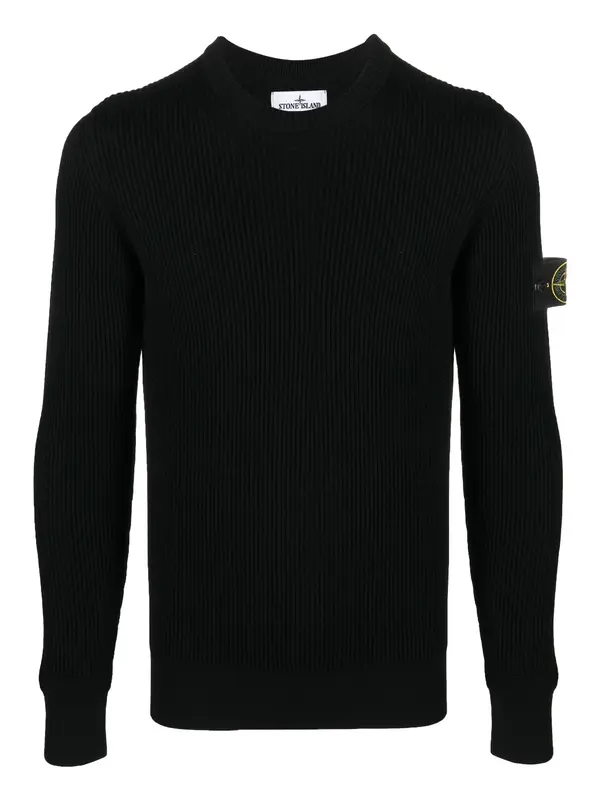 Stone Island Logo-patch Knit Jumper - Black