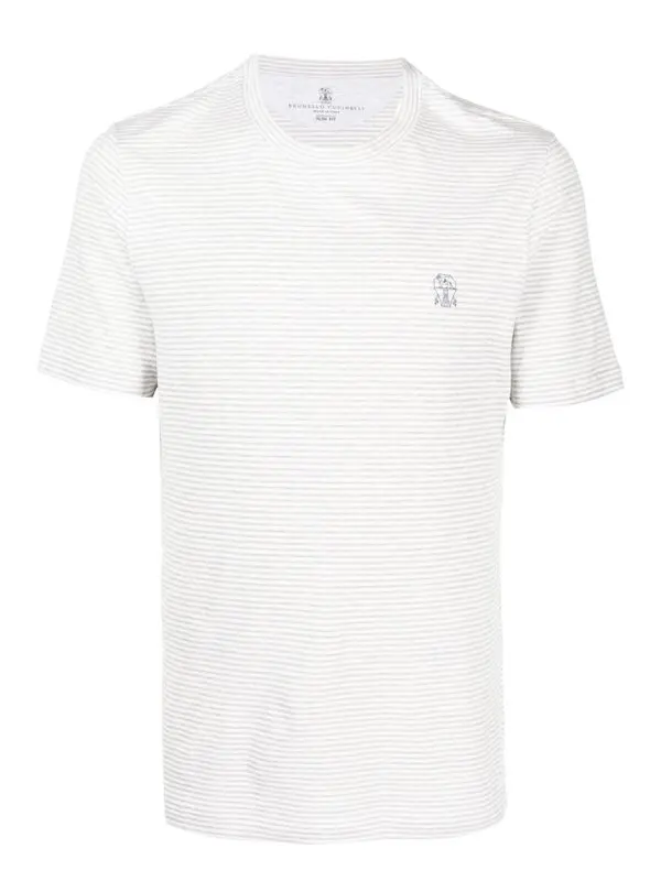 Brunello Cucinelli Cotton-linen Striped T-shirt - White