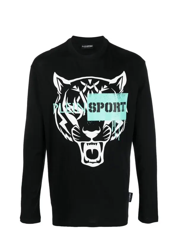 PLEIN SPORT Tiger-motif Long-sleeved T-shirt - Black