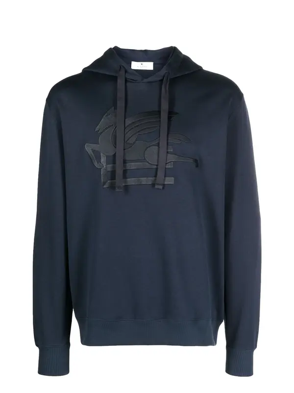 Etro Logo-embroidered Cotton Hoodie - Blue