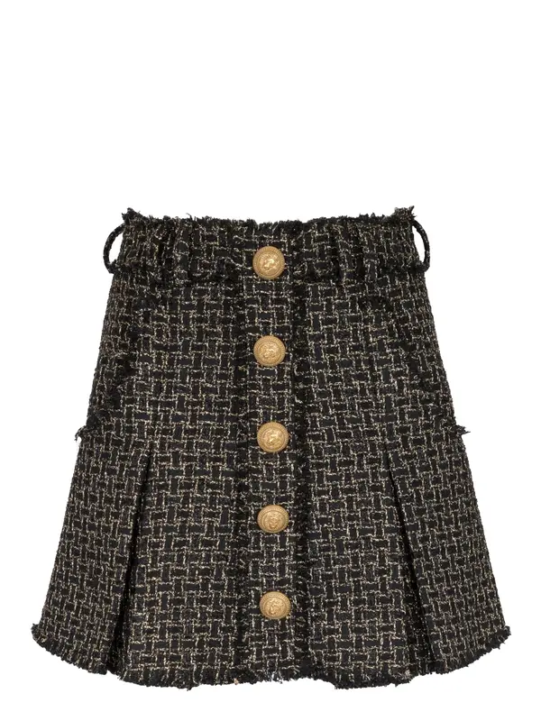 Balmain Tweed Pleated Mini Skirt - Black