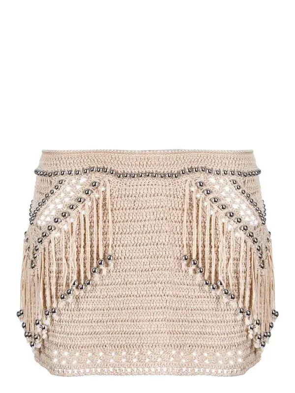 Rabanne Embellished Fringed Crochet Miniskirt - Brown