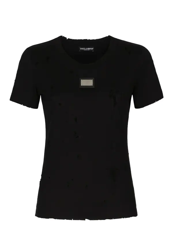 Dolce & Gabbana Distressed-effect Logo-plaque T-shirt - Black
