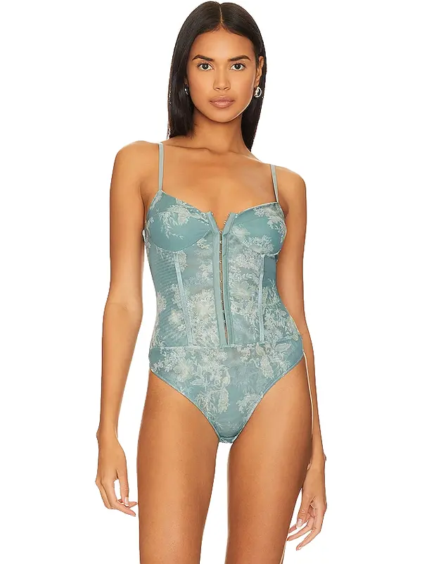 Free People X Intimately Fp Night Rhythm Corset Bodysuit - Sage Combo