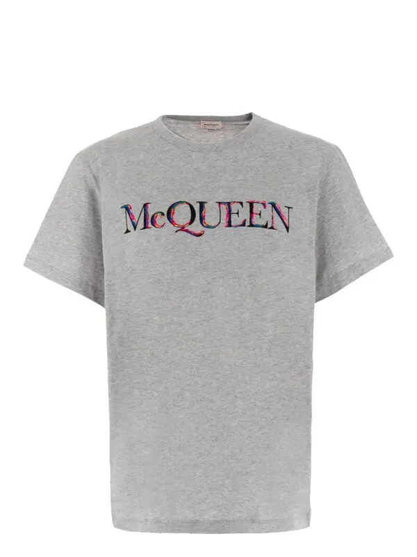 Alexander McQueen Logo-embroidered Cotton T-shirt - Grey