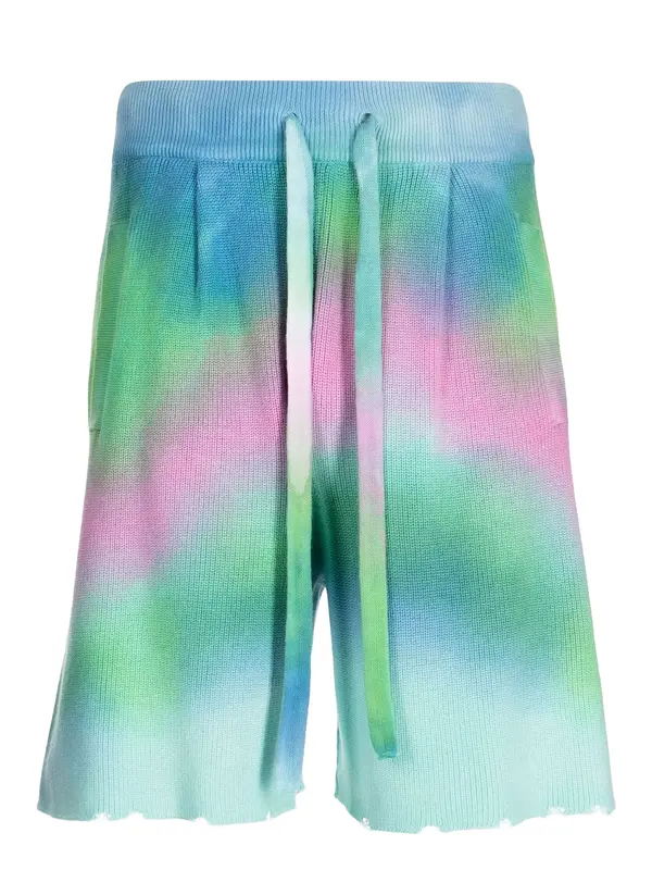LANEUS Tie-dye Ribbed-knit Shorts - Multicolour