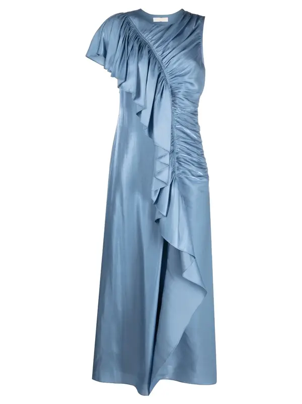 Ulla Johnson Ruffle-trim Charmeuse Long Dress - Blue