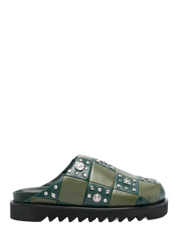 TOGA VIRILIS Checkerboard-pattern Leather Slides - Green