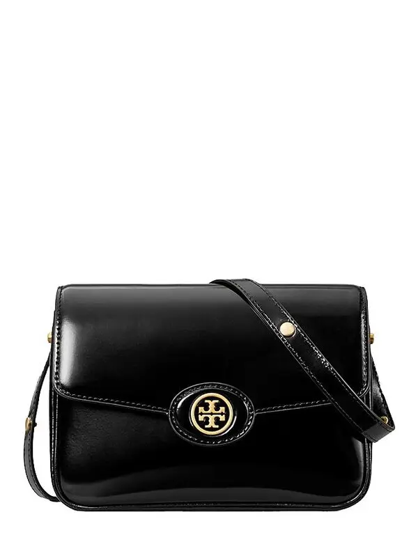 Tory Burch Robinson Spazzolato Leather Convertible Shoulder Bag - Black/brass