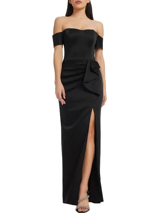 Dress The Population Gabrielle Off-the-shoulder Gown - Black