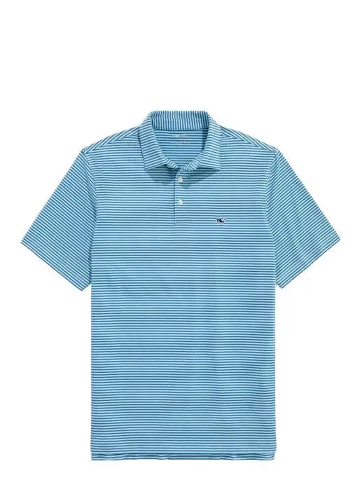 Vineyard Vines Bradley Stripe Sankaty Performance Polo - Aqua Haze/tide Blue