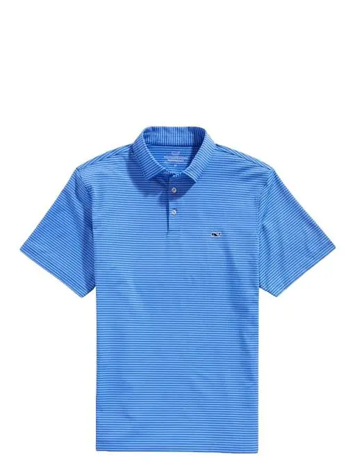 Vineyard Vines Bradley Stripe Sankaty Performance Polo - Ocean Brz/tide Blue