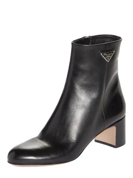Prada Logo Block Heel Bootie - Black