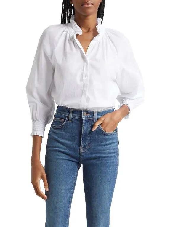 Veronica Beard Calisto Ruffle Collar Button-up Shirt - White