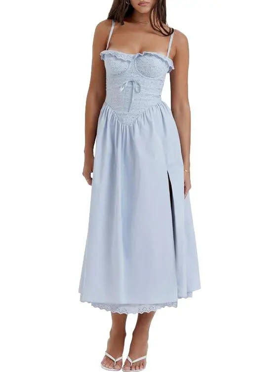 House Of Cb Jaime Corset Fit & Flare Dress - Soft Blue